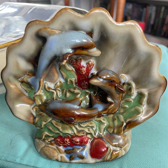 Art | Dolphins In The Coral Reef Small Glossy Mid Century Ceramic ...
